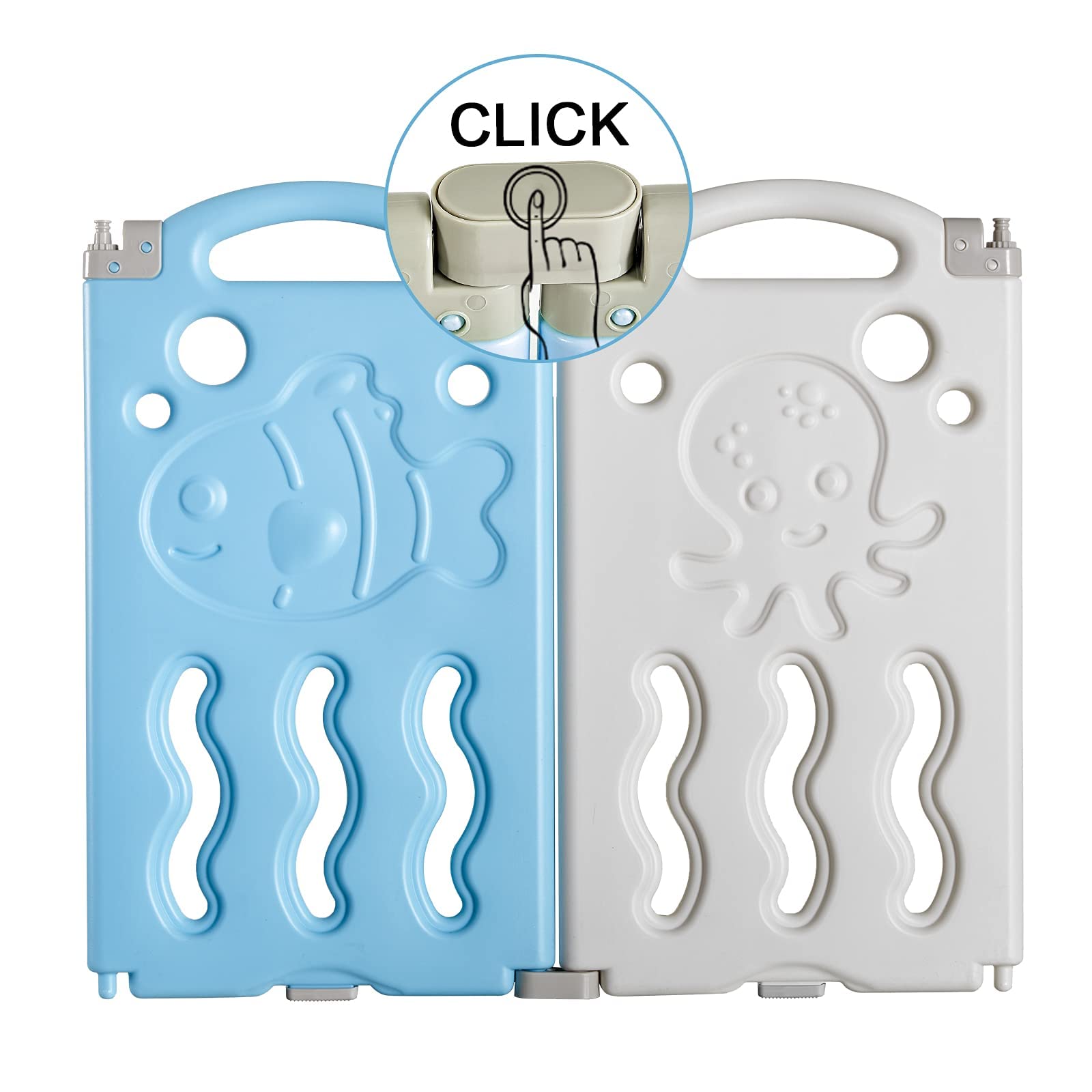 Albott Foldable Baby Playpen Foldable Thicken Kids Safety Play Fence 2-Panel Toddler Play Yard Extension (Sky Blue+White)