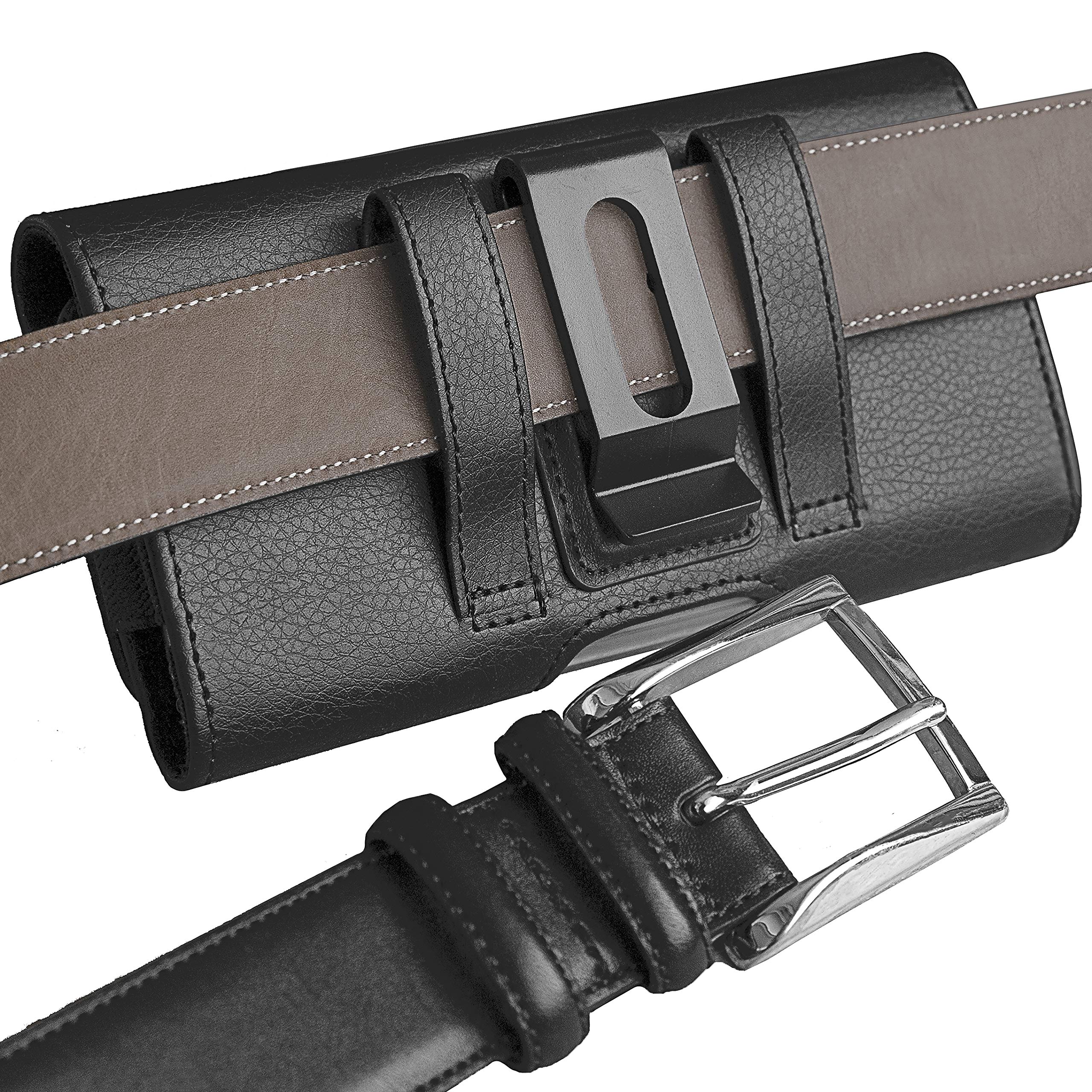 DeBin Large Case for Galaxy S23 Ultra S22 Ultra S21 Ultra Note 20 Ultra Note 10+ 9 8 A54 5G A53 A52 A51 A02s A03s Cell Phone Belt Holder Holster Pouch ID Card Slot Cover (Fits Phone with Case on)