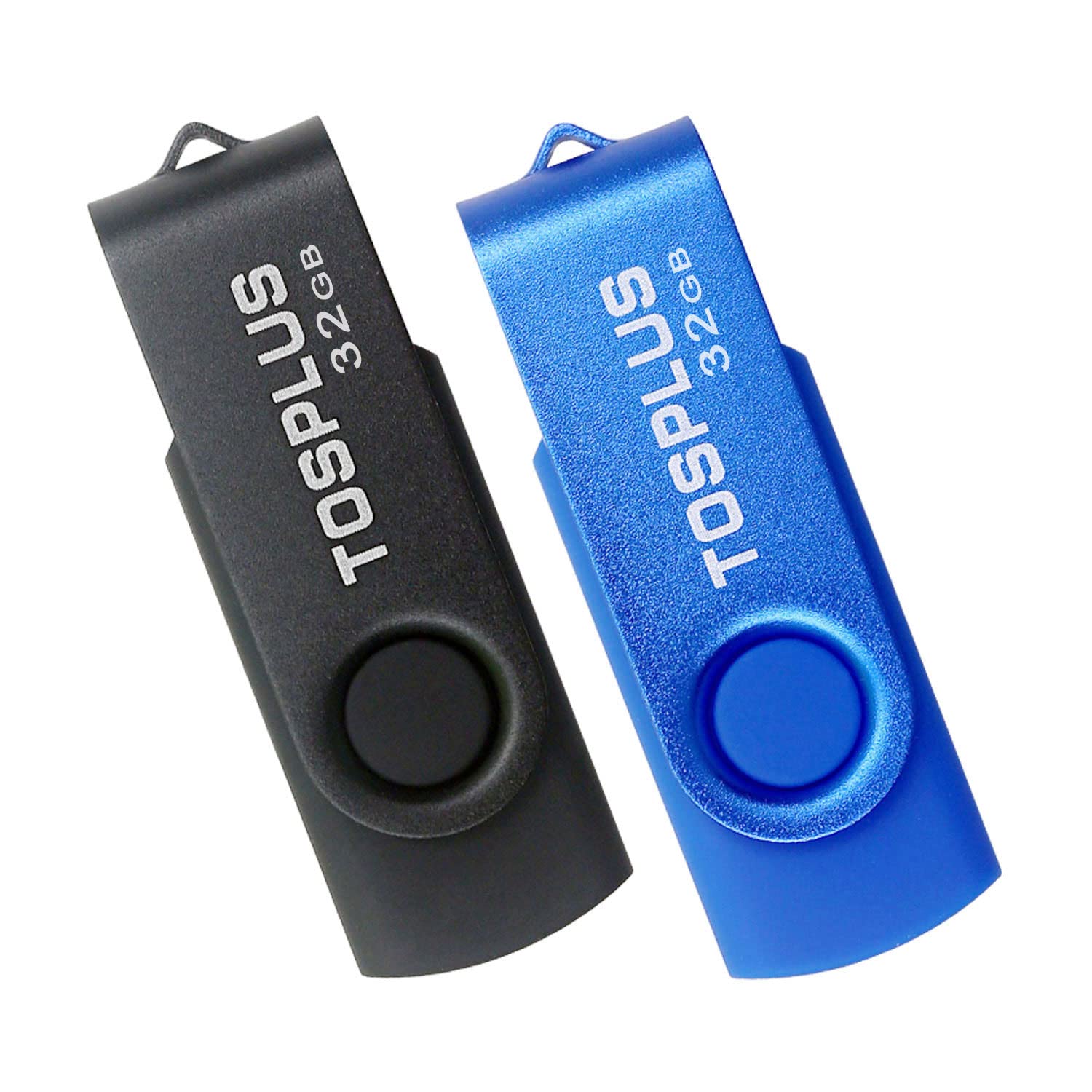 TOSPLUS 2 Pack 32GB USB Flash Drive USB 2.0 Thumb Drives Memory Stick Data Storage Jump Drive Swivel Design (Black/Blue)