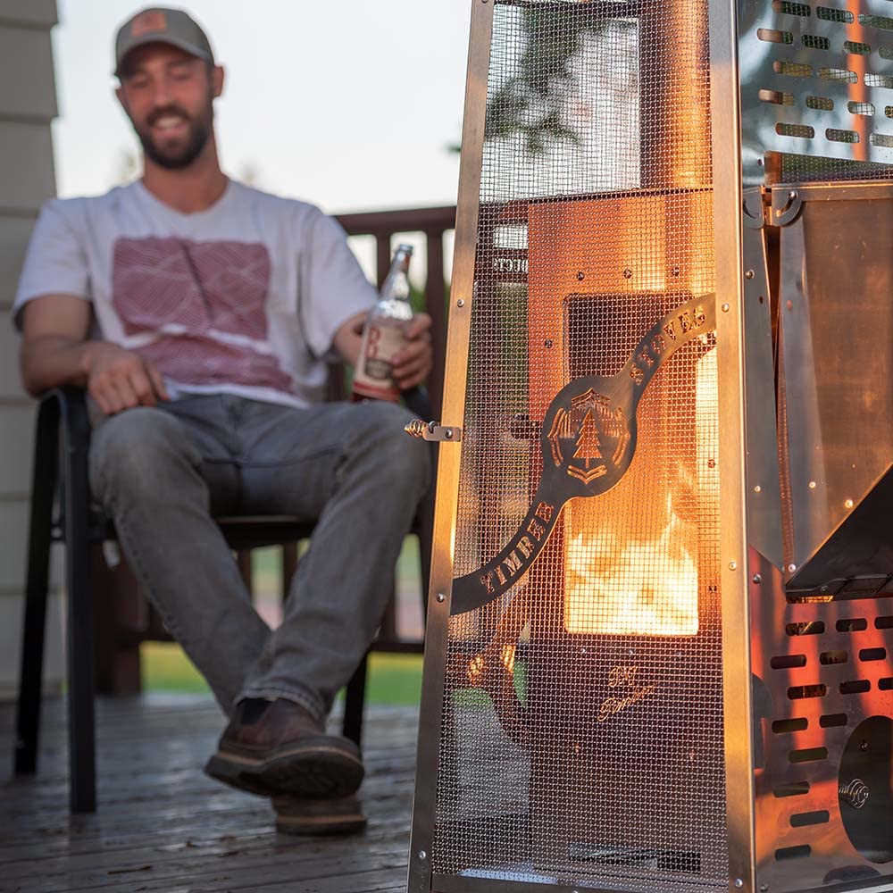 90,000 BTU Stainless Steel Outdoor patio Heater, 12 Ft Heating Radius, Wood Pellet Fired (Big Timber Elite | Revere Edition))