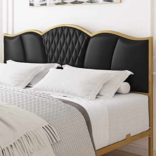 HITHOS King Size Bed Frame, Modern Upholstered PU Bed Frame with Tufted Headboard, Heavy Duty Platform Bed with Wood Slat Support, Noise Free, No Box Spring Needed (Black, King)