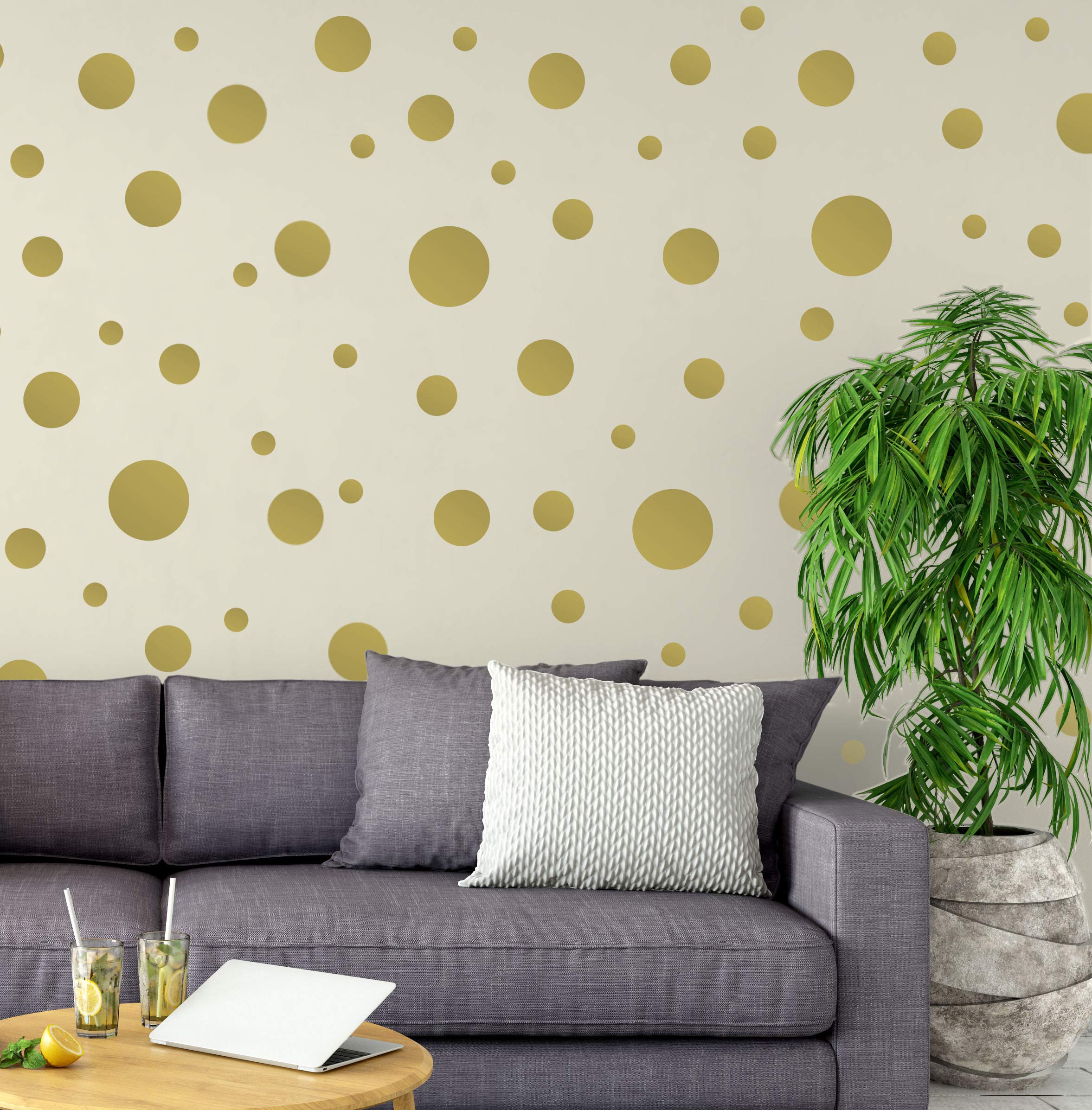 Create-A-Mural Polka Dot Wall Stickers, Wall Decor Stickers, Wall Dots, Vinyl Circle Room Dot Decals Wall Art Stickers for Bedroom Girls Room Peel and Stick Kids Room Decor Birthday Gift (Gold)