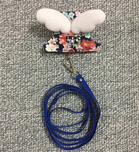 Ferret Harness and Leash Adjustable, Blue Sakura Cotton Cloth Ferret Walking Vest, Soft and Breathable Ferret Lead Leash with Angel Wings and Safe Bell