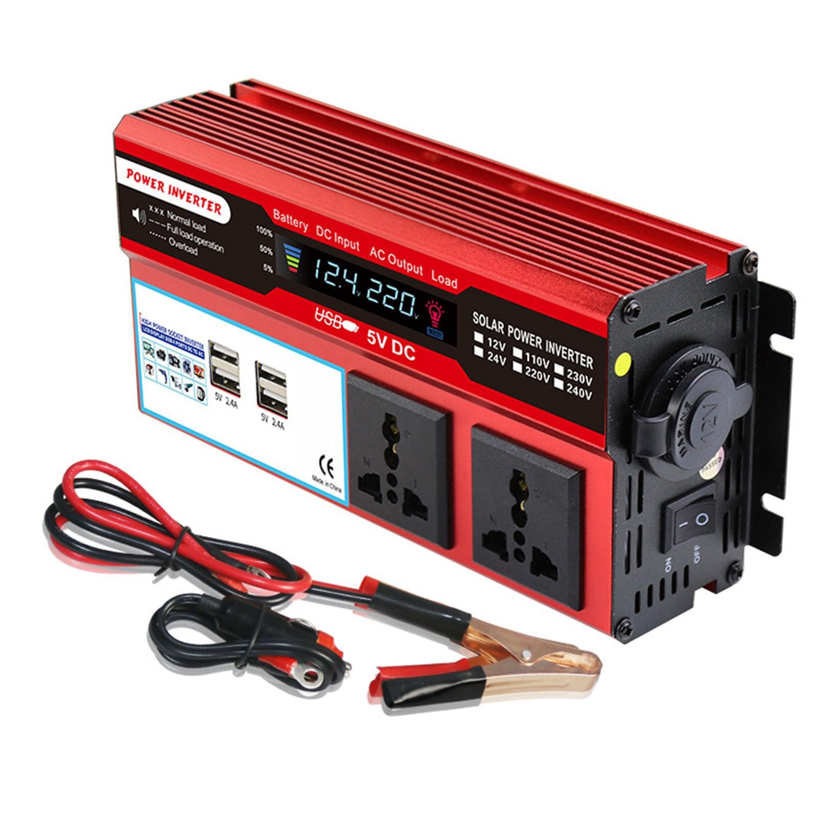 500W Car Inverter 12v 220v Solar Inverter 4usb Mobile Phone Charger with LCD Display Dual Socket Power Converter (Size : 24V-110V)
