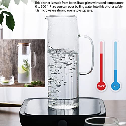 hjn Glass Water Pitcher with Wood Lid Water Carafe with Handle - Fridge Glass Jug for Hot/Cold Water & Iced Tea Beverage, juice,Milk-1500ml /1.5litersā¦