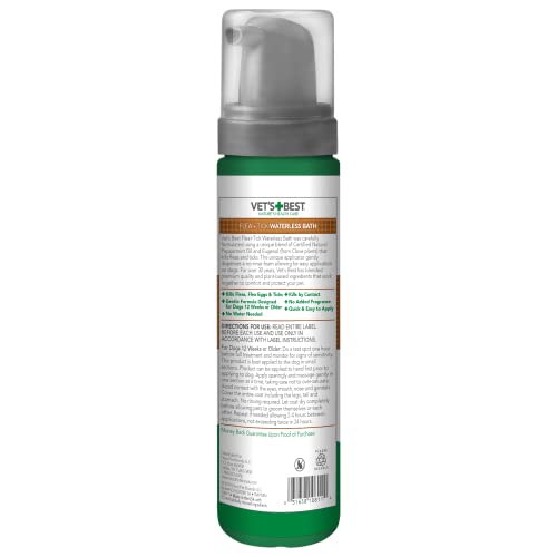 Vet's Best Flea & Tick Waterless Bath Foam for Dogs - Flea-Killing Dry Shampoo for Dogs - Plant-Based Ingredients - Certified Natural Oils - 8 oz