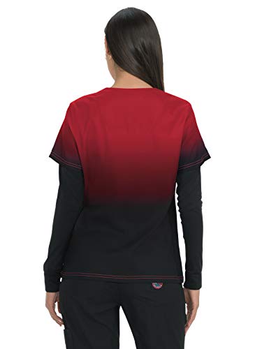 KOI Lite Women's V-Neck Ombre Reform Scrub Top Ruby/Black M
