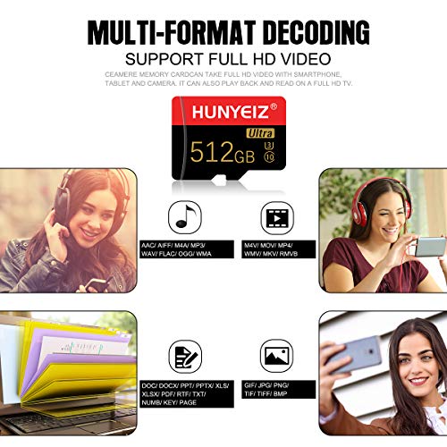 512GB Micro SD Card with Adapter Memory Card Class 10 with Adapter for Smartphone/PC/Computer/Camera/Notebook