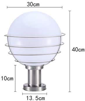 Bwldma Outdoor Waterproof Ball E27 Post Lamp Modern Simple Round Spherical Column Headlights Stainless Steel Home Garden Bulb Landscape Pillar Light (Size : 20 30cm) (Size : 30CM)