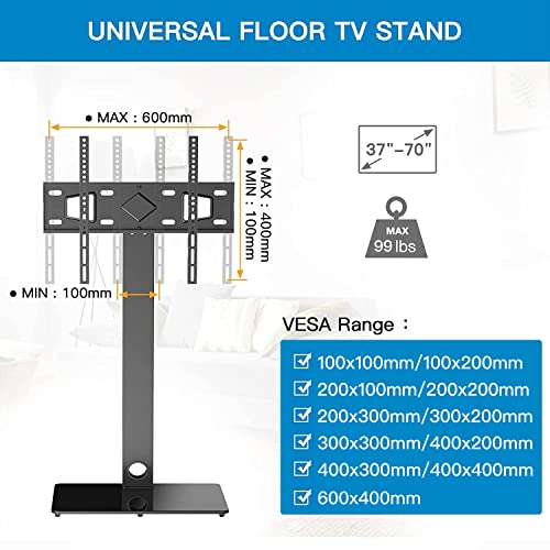 PERLESMITH Universal Floor TV Stand/Base with Swivel Mount for Most 37-70 inch LCD LED TVs - Height Adjustable, Cable Management and Space Saving, VESA 600x400mm, Perfect for Corner & Bedroom PSFS01