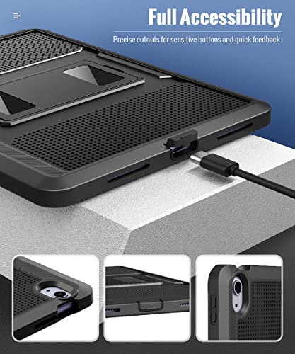 MoKo Case for iPad Air 5th Generation 2022/ iPad Air 4th Generation 2020 10.9 Inch with Pencil Holder, Kickstand, Built-in Screen Protector, Heavy Duty Shockproof Rugged Case for iPad Air 5/4,Black