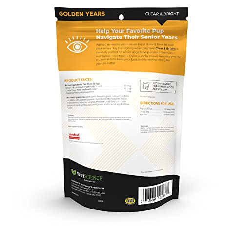 VetriScience Golden Years Clear and Bright for Senior Dogs, Chicken Liver, 60 Soft Chews - Promotes Eye Health with Powerful Antioxidants
