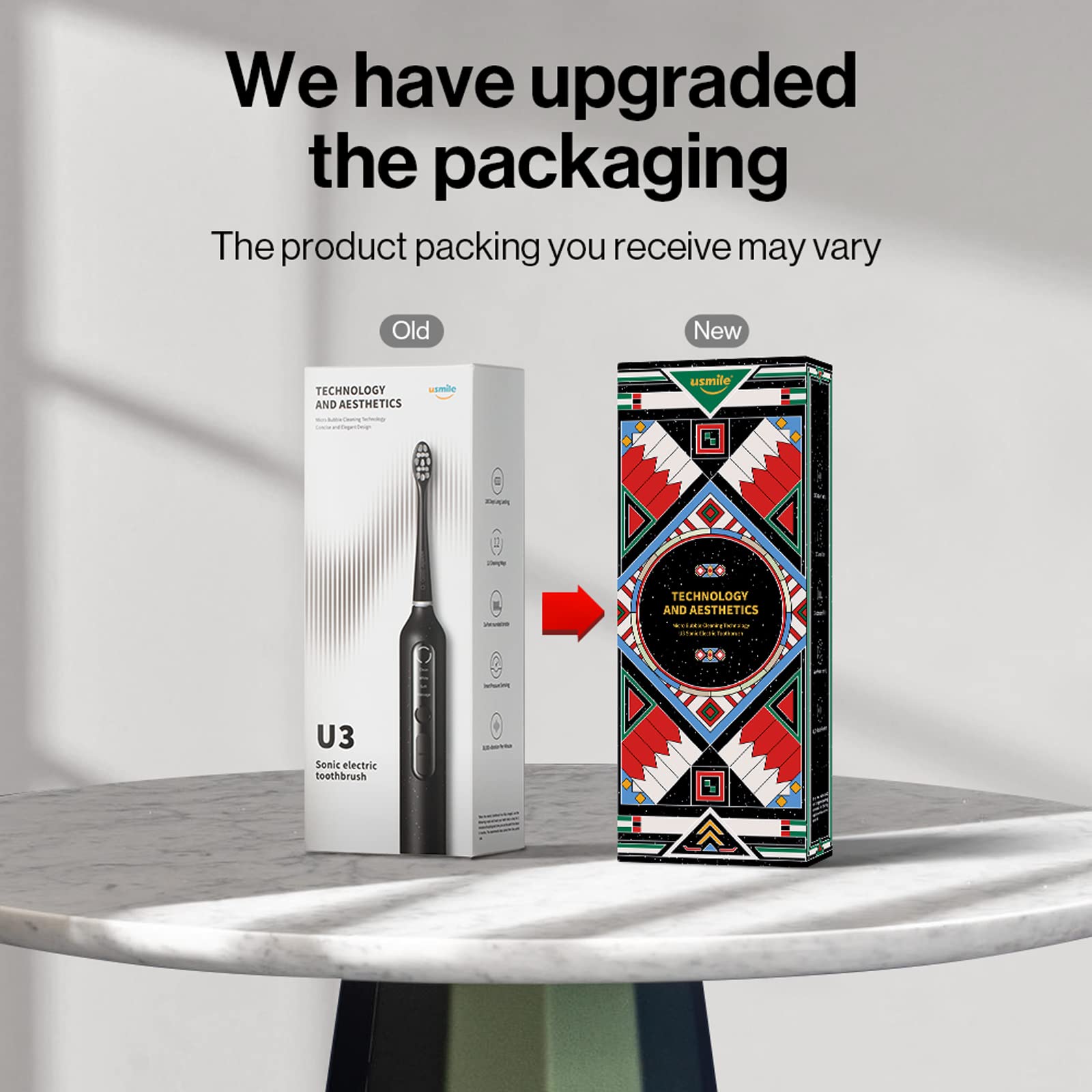 usmile Electric Toothbrush, Sonic Electric Toothbrush with Smart 3D Display, 4 Modes and 3 Intensities, Built-in Timer, U3 Black