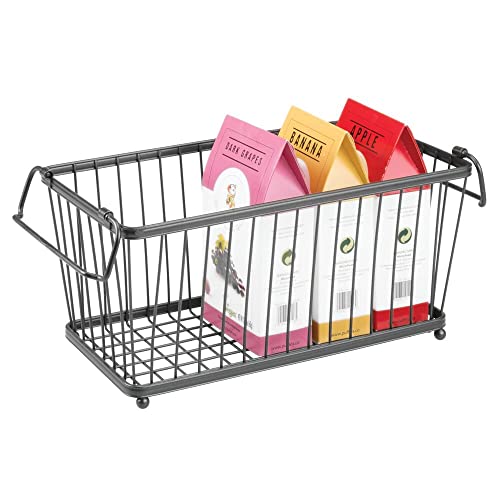 mDesign Household Stackable Metal Wire Storage Organizer Bin Basket with Built-in Handles for Kitchen Cabinets, Pantry, Closets, Bedrooms, Bathrooms - 12.5" Wide, 6 Pack - Graphite Gray