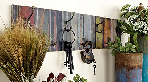 Deco 79 Wood 14 Hangers Wall Hook, 28" x 3" x 8", Multi Colored