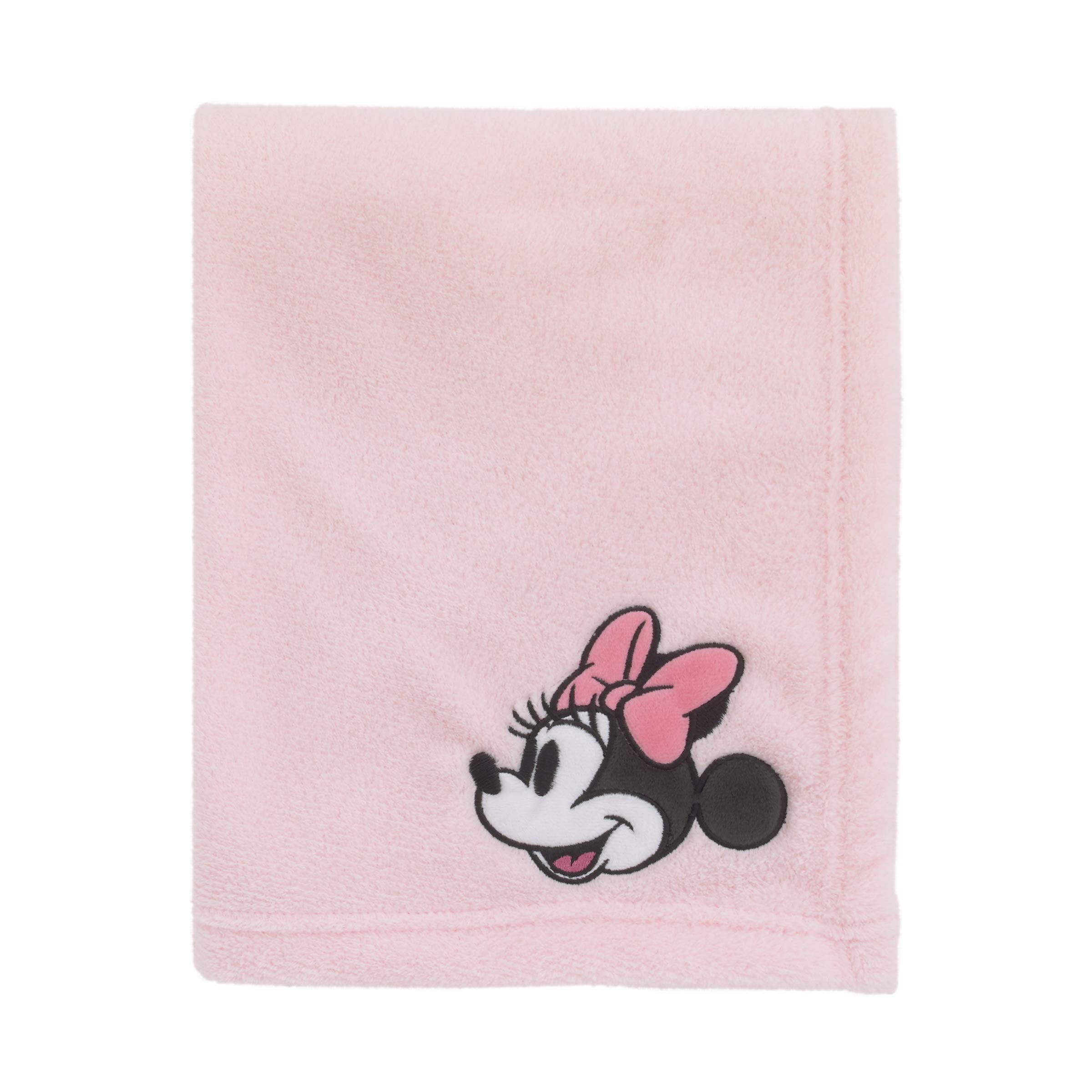 Disney Minnie Mouse 6 Piece Nursery Crib Bedding Set, Comforter, Two 100% Cotton Fitted Crib Sheets, Dust Ruffle, Baby Blanket, Changing Pad Cover, Pink, Grey & White