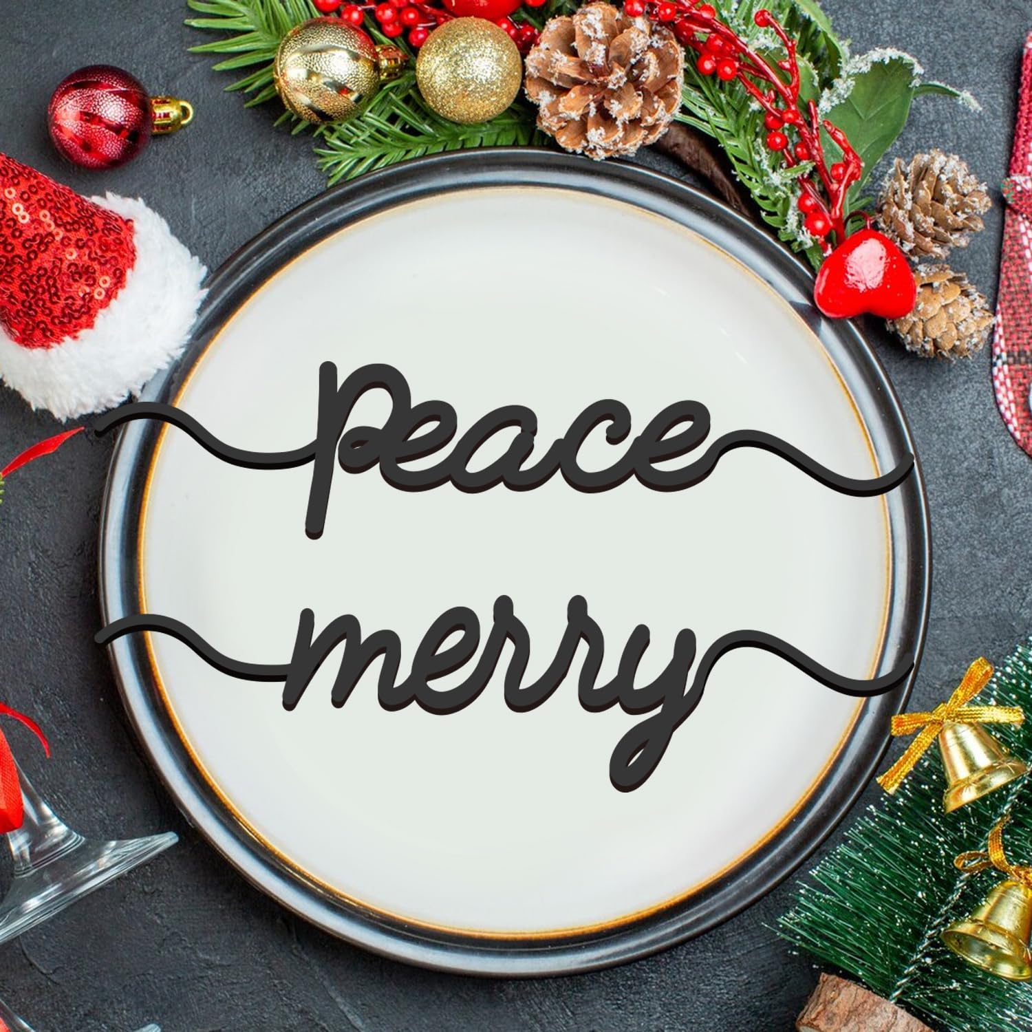 Christmas Cutouts Wood Table Place Card Believe Merry Peace Joyful Wood Word Holiday Place Settings for Christmas Thanksgiving Plate Decor Table Decorations (Black, 8)