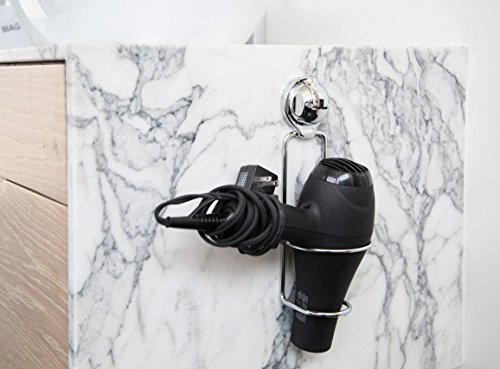 FECA FE-B1005 Stainless Steel Hair Dryer Holder Holster Organizer with No Drilling Wall Mount Mountable Powerful Suction Cup