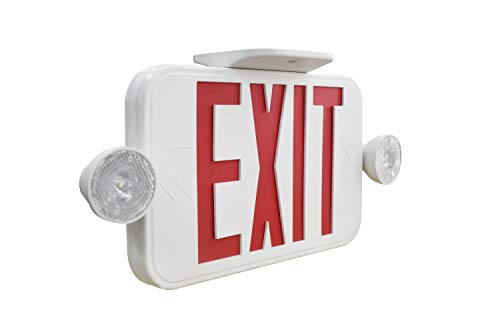 LIT-PaTH LED Combo Emergency EXIT Sign with 2 Adjustable Head Lights and Back Up Batteries- US Standard Red Letter Emergency Exit Lighting, UL 924 and CEC Qualified, 120-277 Voltage, 1-Pack