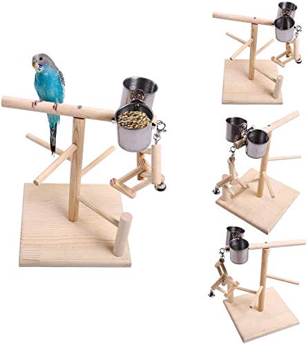 Litewoo Bird Table Perch Stand Playpen Wood Parrot Playground Exercise Training Playgym with Feeder Cups
