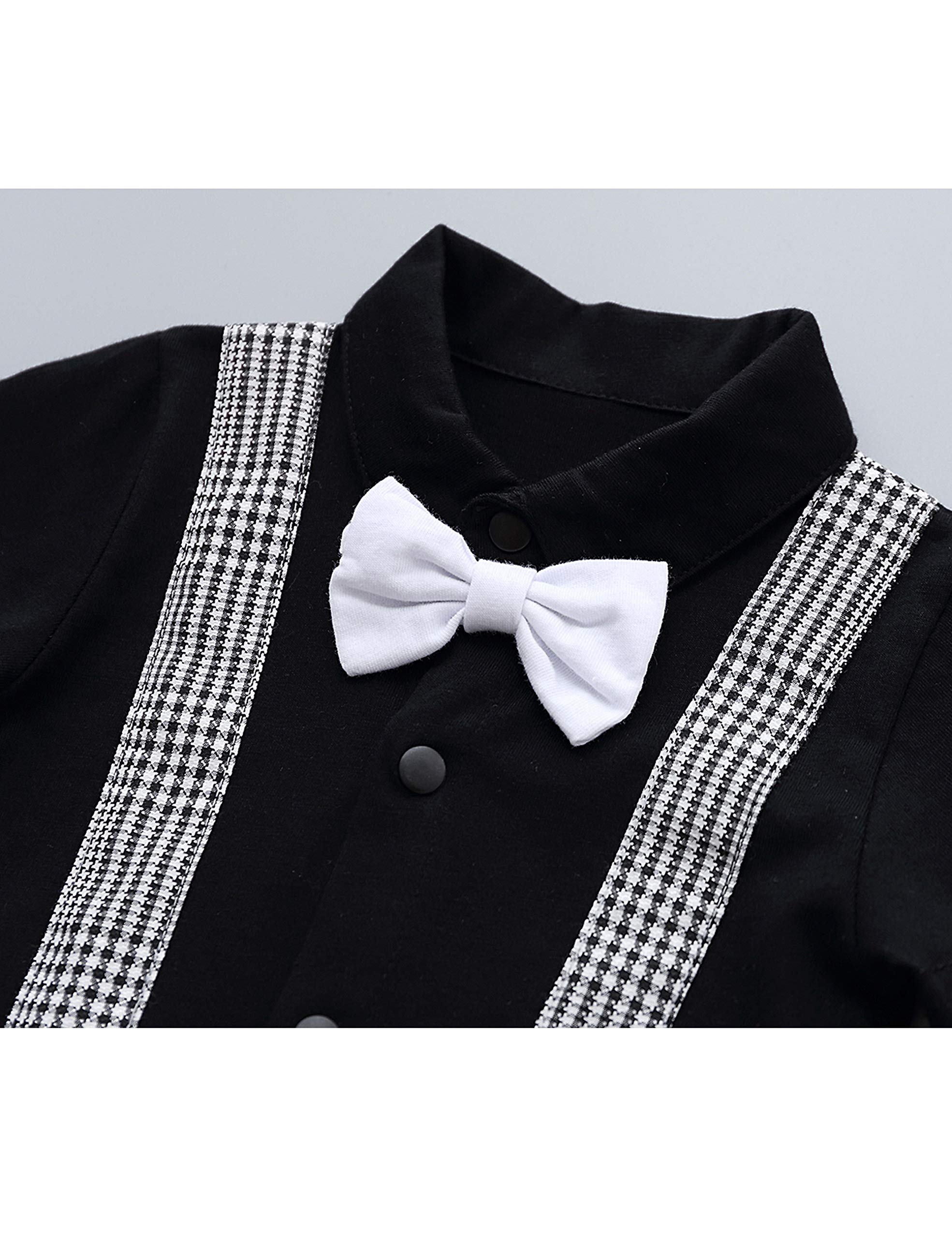 HeMarIsle Baby Boy Gentleman White Shirt Bowtie Tuxedo Onesie Jumpsuit Overall Romper(0-18M) … (Black&Plaid, 60(0-3 Month))