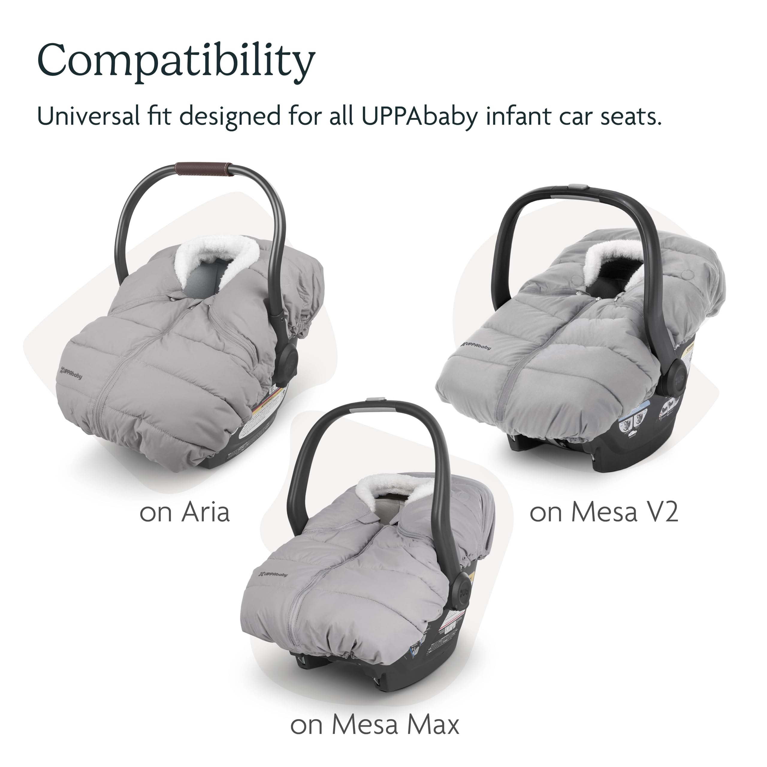 UPPAbaby CozyGanoosh for Aria and Mesa Infant Car Seat Carriers/Easily Attaches to Aria, Mesa, Mesa V2, Mesa Max/Ultra-Plush, Weather-Proof/Light Grey