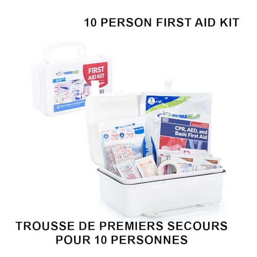 Primacare KC-10PP 10 Person Compact First Aid Kit, 8"x5"x3", with 102 Pieces Emergency Medical Supplies, Portable Kits for Home, School and Office, Wall Mount, White