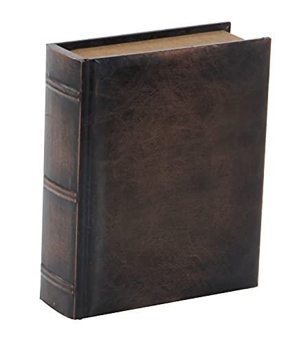 Deco 79 Wood Faux Book Box with Faux Leather Detailing, Set of 3 13", 10", 8"H, Brown