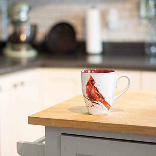 Dean Crouser Cardinal Watercolor Red On White 16 Ounce Glossy Stoneware Mug With Handle