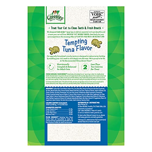 FELINE GREENIES Natural Dental Care Cat Treats Tempting Tuna Flavor, 2.1 oz. Pouch