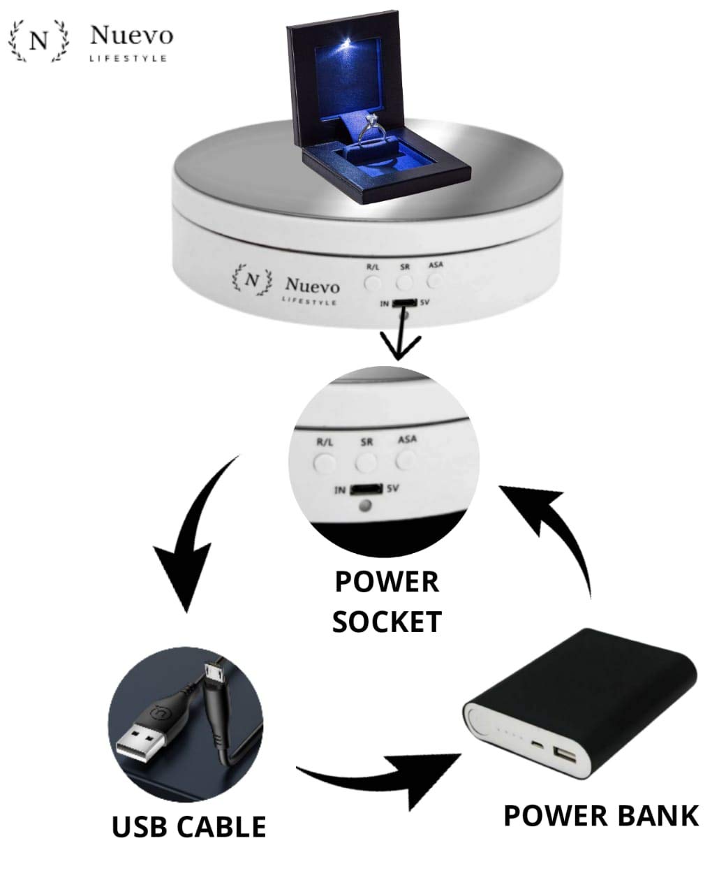 Rotating Professional Photography Turntable for Product Shooting, Electric Motorized Display Stand, 360-degree Rotating, Soft Touch Button to Control Speed, 6 LB max Capacity (White)