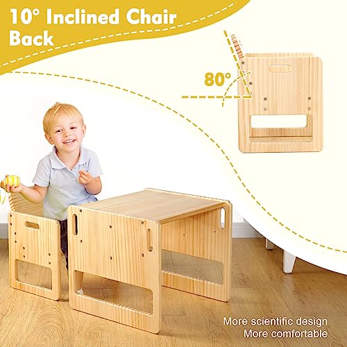 FUNLIO Montessori Weaning Table and Chair Set for Toddlers Age 1-3, Height Adjustable Toddler Table and Chair Set, Cube Kids Table Chair for Reading/Eating/Playing, Easy to Assemble, CPC Certified
