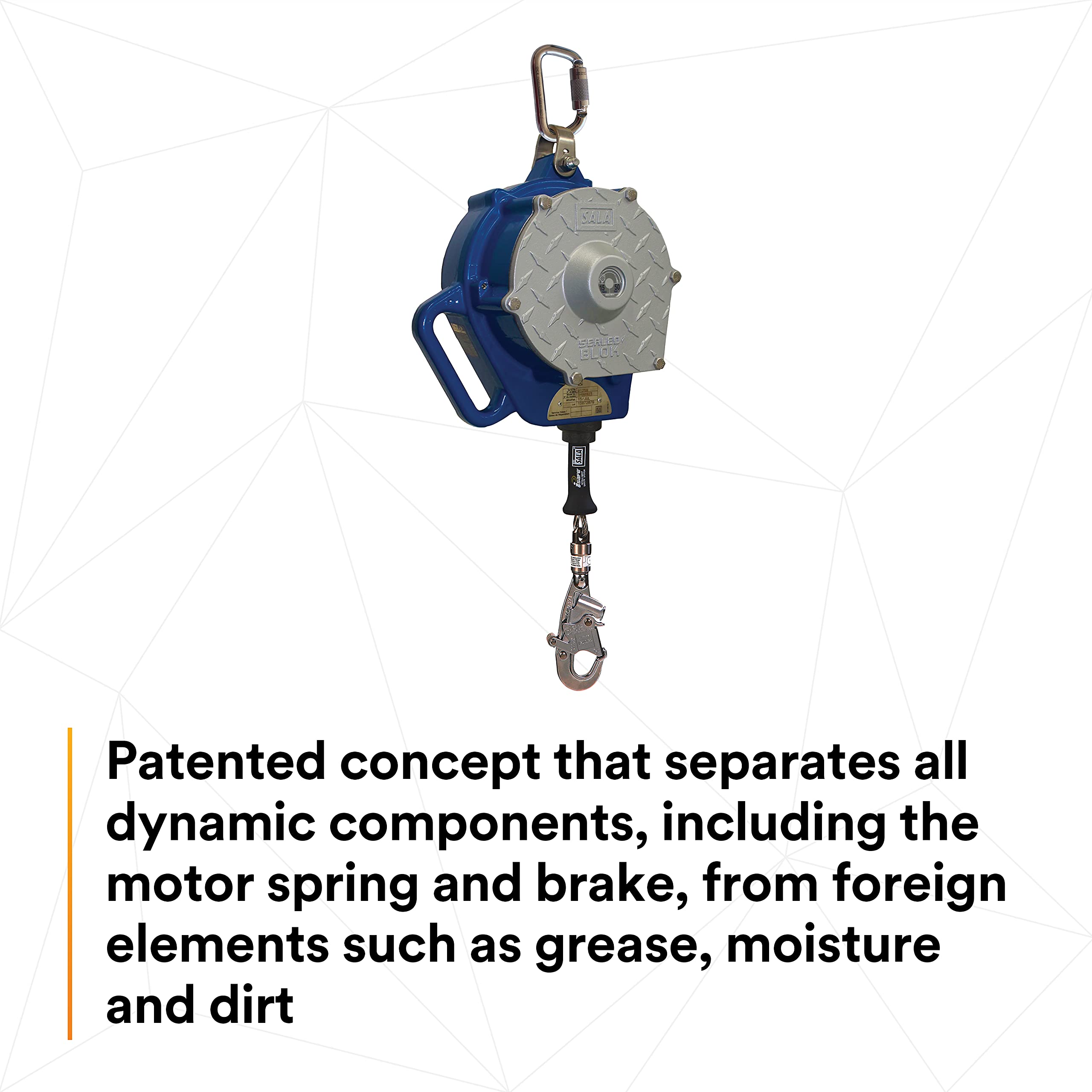 3M DBI-SALA Sealed-Blok 3400902 Self Retracting Lifeline 50' 3/16"" Cable, Swivel Snap Hook, 4' Cable Tie-Off Adaptor, MountBracket, Carabineer, Blue