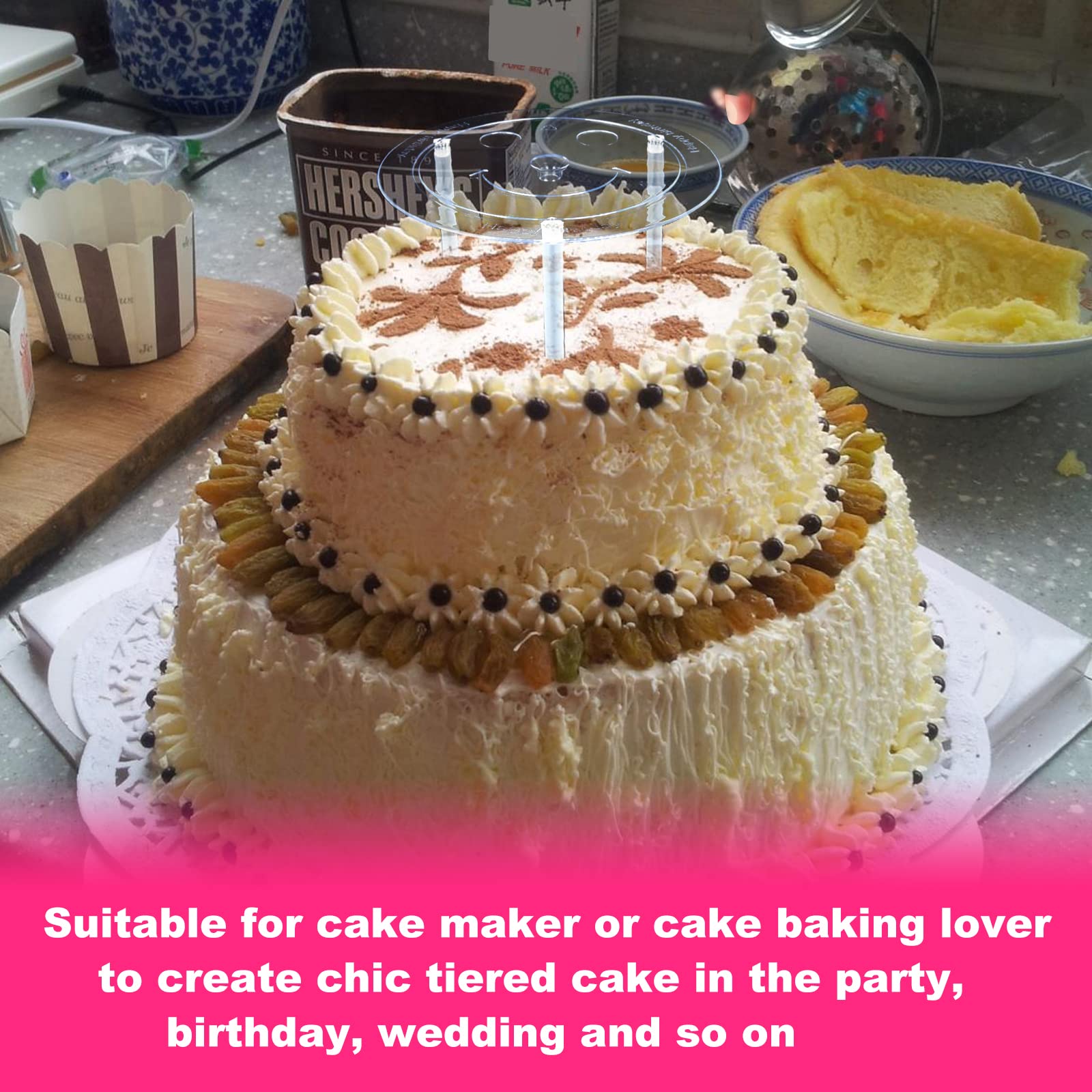 80Pcs Cake Tier Stacking Kit 10Pcs Clear Cake Separator Plates for 4, 6, 8, 10, 12 Inch Cakes with 30Pcs Clear Cake Stacking Dowels and 40Pcs White Plastic Cake Sticks Support Rods for Tiered Cake