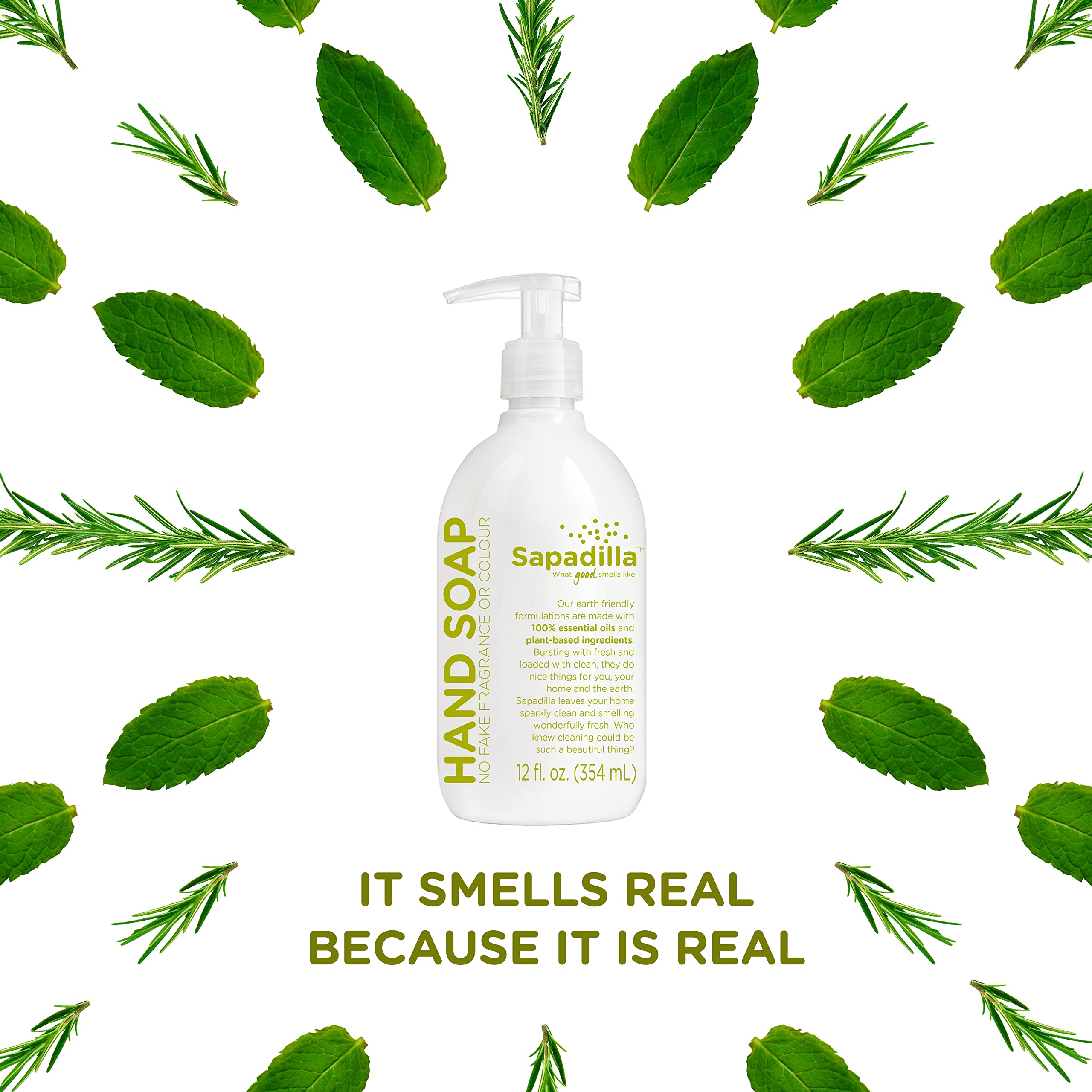Sapadilla Liquid Hand Soap - Rosemary + Peppermint - Made with 100% Pure Essential Oil Blends, Cleansing & Moisturizing, Aromatic & Fragrant Hand Soap, Plant Based, Biodegradable, 12 Ounce (Pack of 2)