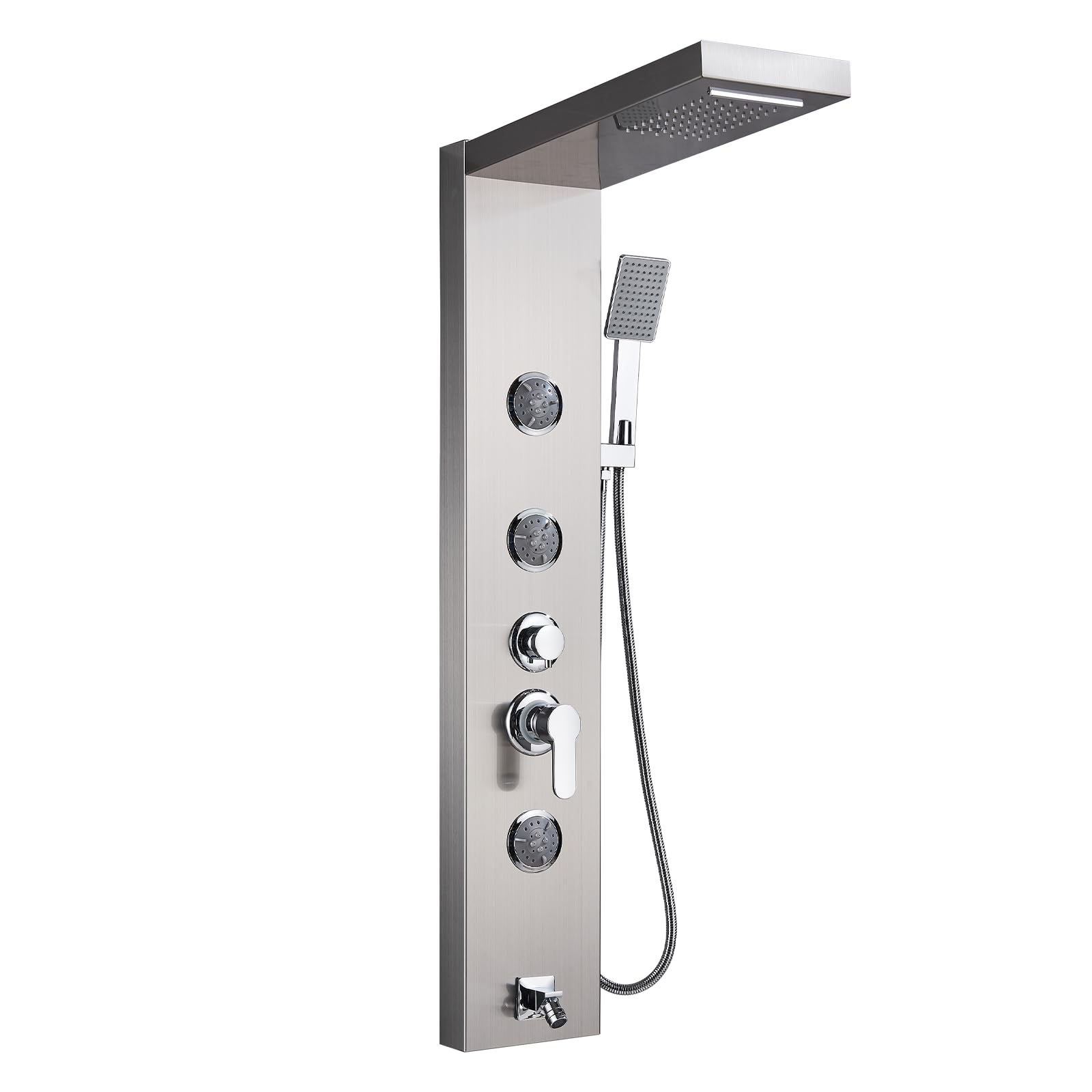 AlenArt Shower Panel Massage Jets Rainfall Waterfall Shower Head, Shower Stainless Steel Wall Mount Massage Multi-Function Bathroom Shower Panel Tower System, Brushed Nickel……