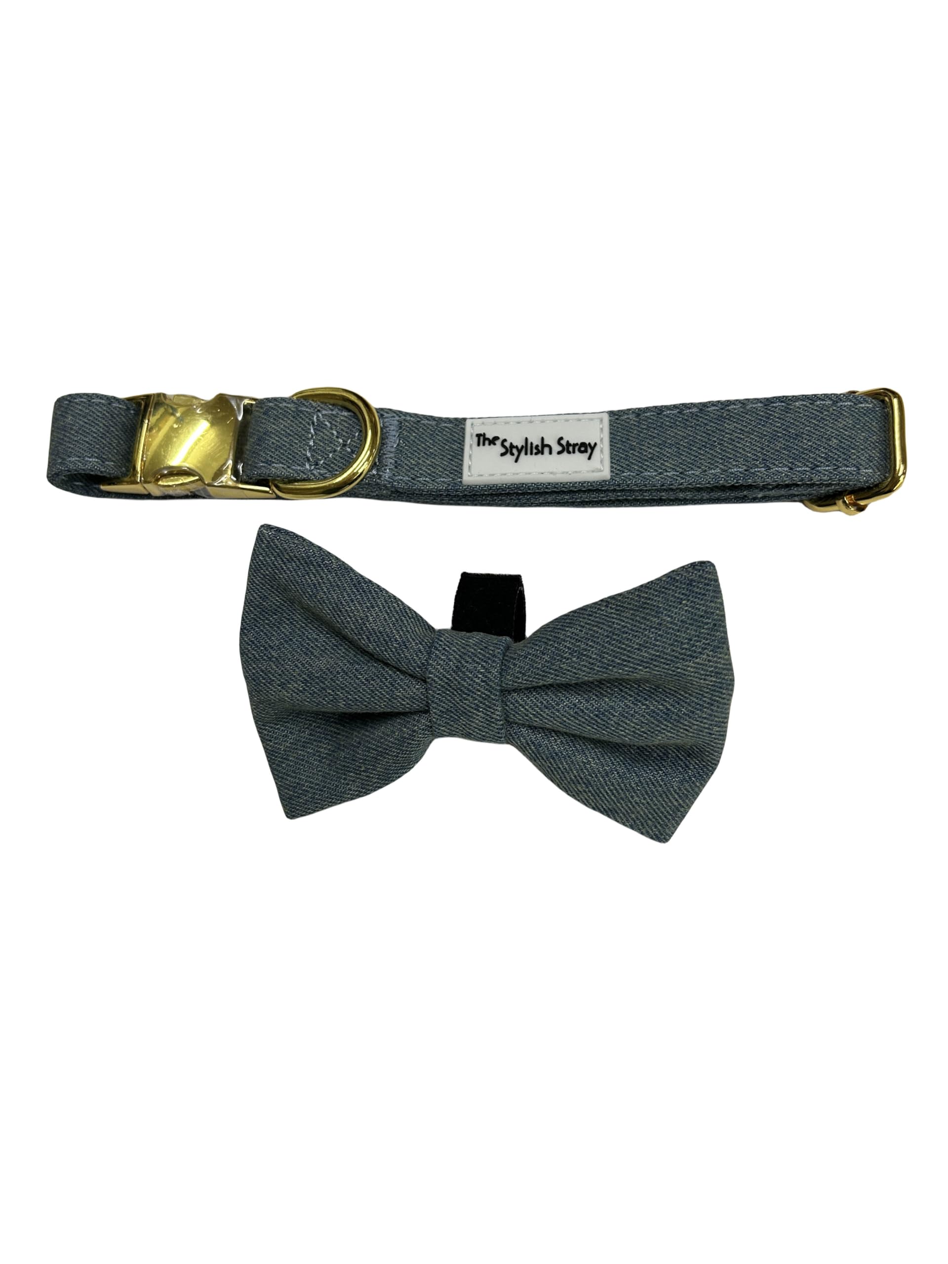 Victorian Vanguard Harness (XX Small, Blue Denim). Stylish Denim Dog Harness, Collar & Leash Set with Bowtie - Adjustable Pet Walking Accessory for Small & Medium Dogs