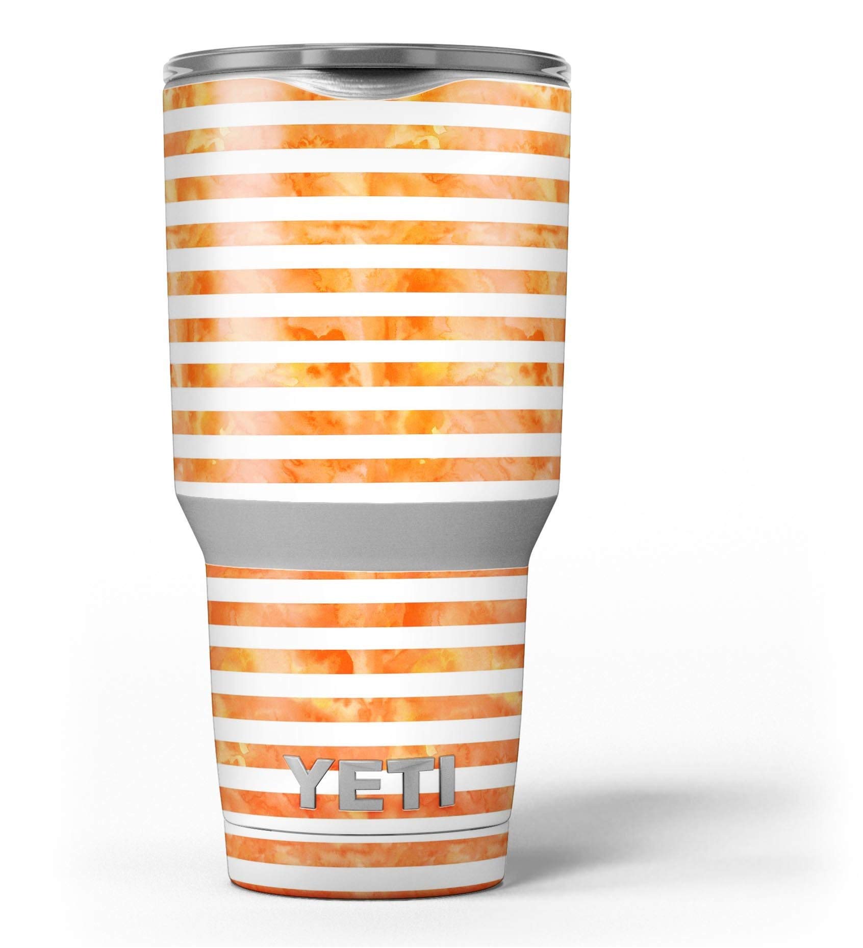 Design Skinz The Orange Watercolor Surface with Horizontal Stripes - Skin Decal Vinyl Wrap Kit Compatible with The Yeti Rambler Cooler Tumbler Cups