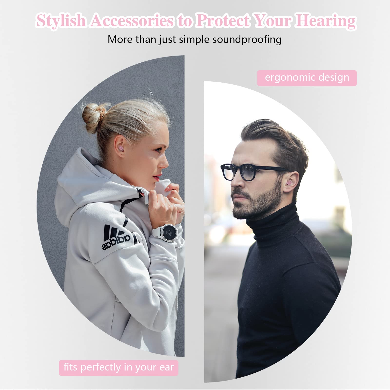 Adjustable Ear Plugs for Noise Reduction-3 Pairs of Reusable Hearing Protection in S/M/L for Sleep, Studying, Flights, Noise Sensitivity-Pink