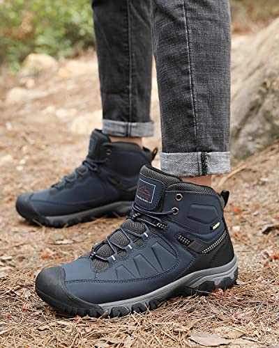 ASTERO Men Hiking Boot Warm Ankle Booties Non-slip Winter Shoes Snow Footwear for Male Climbing Trekking(Blue, Size 8.5)