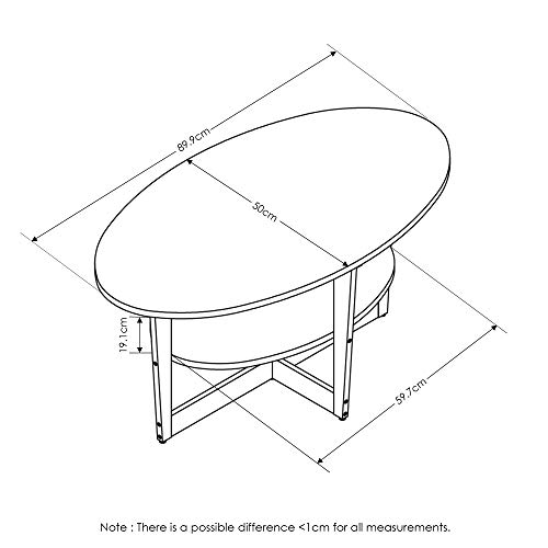 Furinno Oval Coffee Table, Walnut