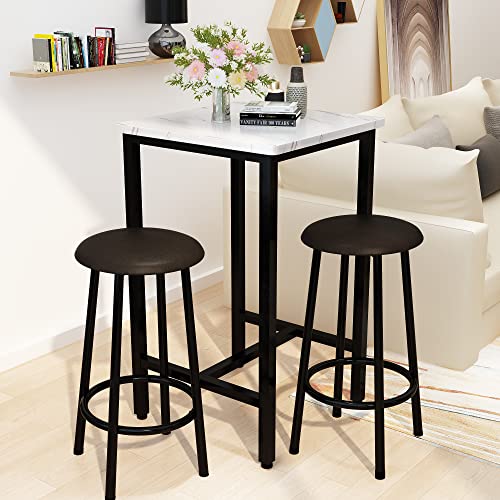 DKLGG 3-Piece Bar Table Set, 24" Square Counter Height Pub Table Dining Table Set with PU Leather Stools, Small Kitchen Table Bar Table and Chairs Set for Living Room, Kitchen, Small Space