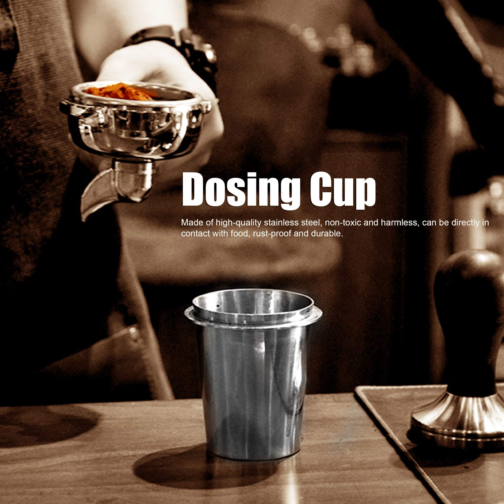 Coffee Dosing Cup, 51mm Stainless Steel Coffee Machine Handle Dosing Mug Coffee Powder Feeder Part