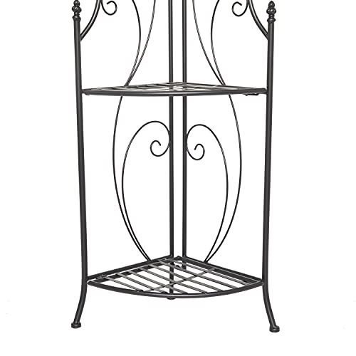 Deco 79 Metal Scroll Indoor Outdoor Tall Folding 3 Shelf Bakers Rack, 17" x 11" x 46", Black
