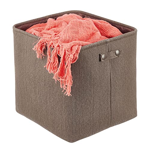 mDesign Soft Cotton Fabric Bathroom Storage Bin with Handles - Organizer for Towels, Toilet Paper Rolls - for Closets, Cabinets, Shelves - Textured Weave, 2 Pack - Espresso Brown