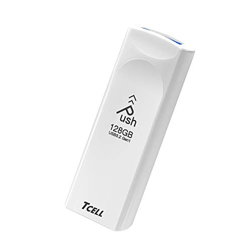 TCELL Push 128GB USB 3.2 Gen1(3.1/3.0) USB Flash Drive Read Speed up to 100MB/s, Retractable Design Memory Stick Thumb Drive, White