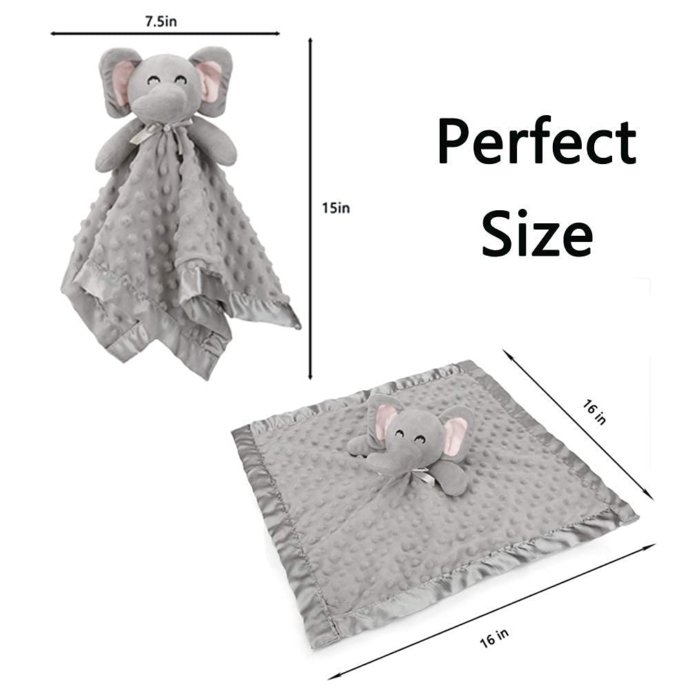 Pro Goleem Grey Elephant Security Blanket and Gray Soft Minky and Satin Baby Blanket