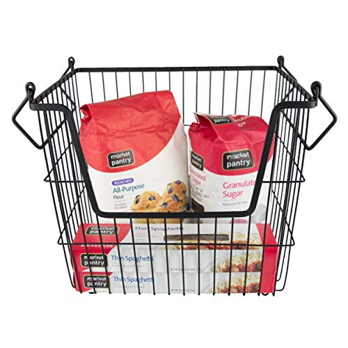 DII Metal Wire Mesh Stackable Utility Storage Bin, Large Rectangle, 13x10x11", Black