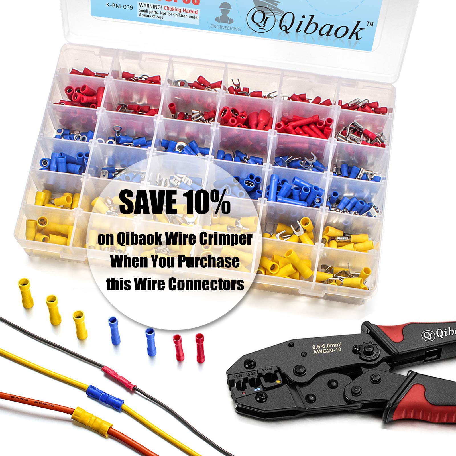 560PCS Electrical Wire Connectors Qibaok Insulated Wire Crimp Terminals Mixed Butt Ring Fork Spade Bullet Quick Disconnect Assortment Kit