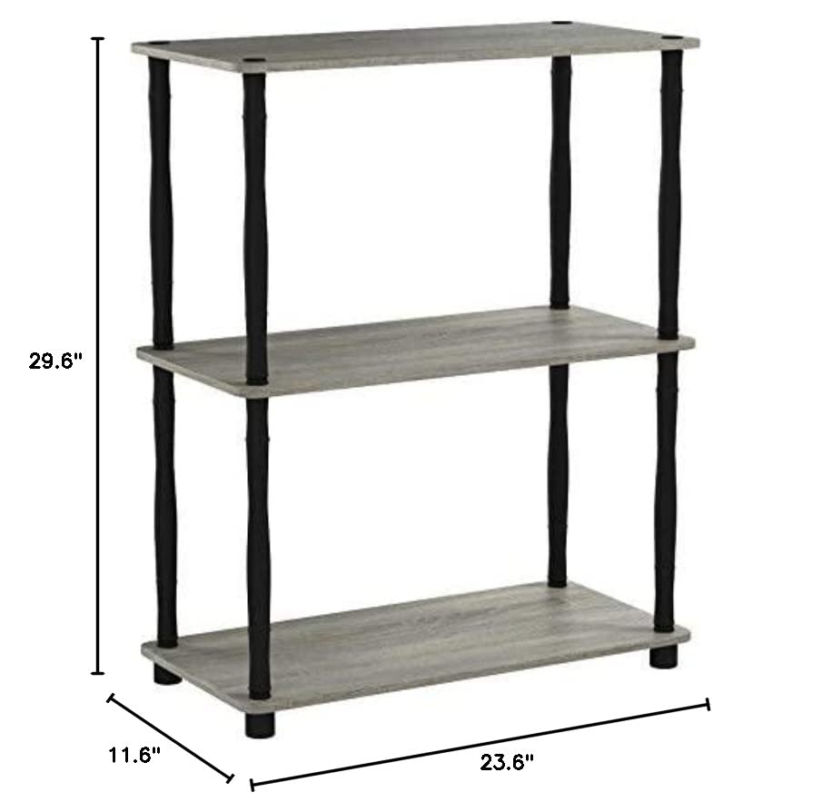 Furinno 18029GYW/BK Turn-N-Tube 3-Tier Compact Multipurpose Shelf Display Rack, Classic, French Oak Grey/Black, 3-Tier Classic Tubes